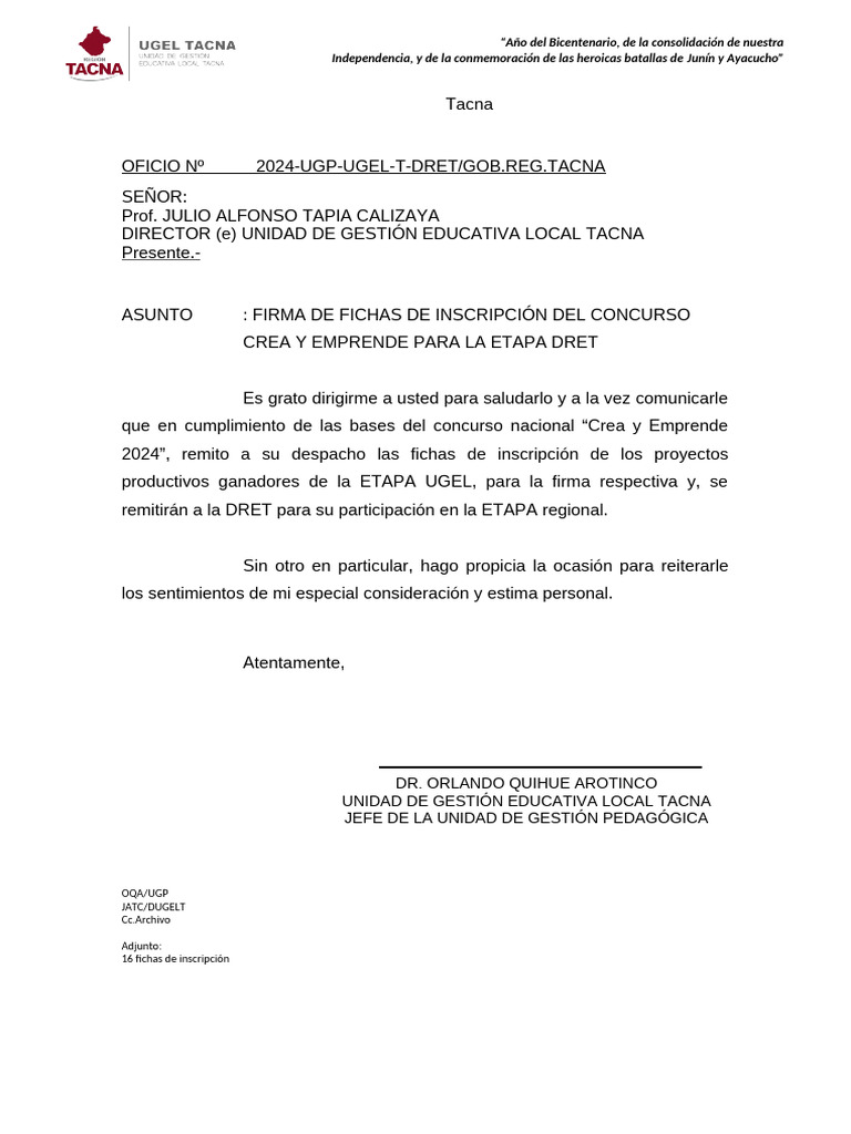 Oficio Finscr CyE | PDF