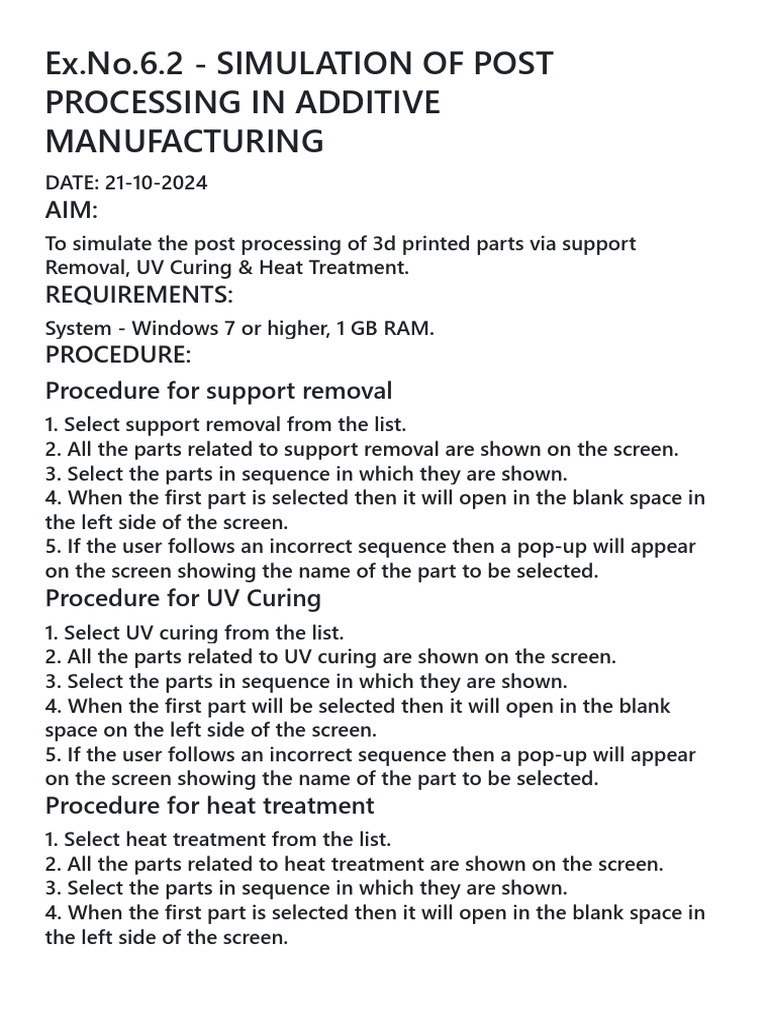 Ex - No.6.2 - Simulation of Post Processing in Additive Manufacturing | PDF