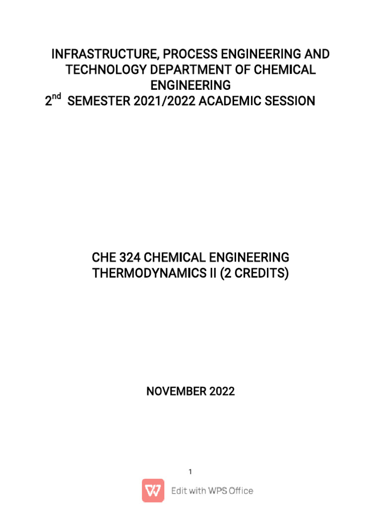 CHE 324 (Dr. Garba's Part) Chemical Engineering Thermodynamics II (2 Credits) | PDF | Chemical ...