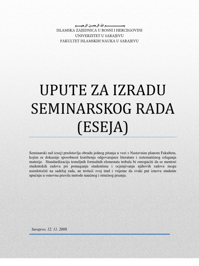 Upute Za Izradu Seminarskog Rada | PDF