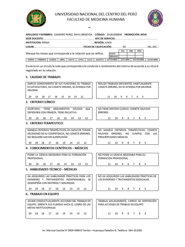 FICHAS DE EVALUACION INTERNADO 2024 Combinado - 5 | PDF