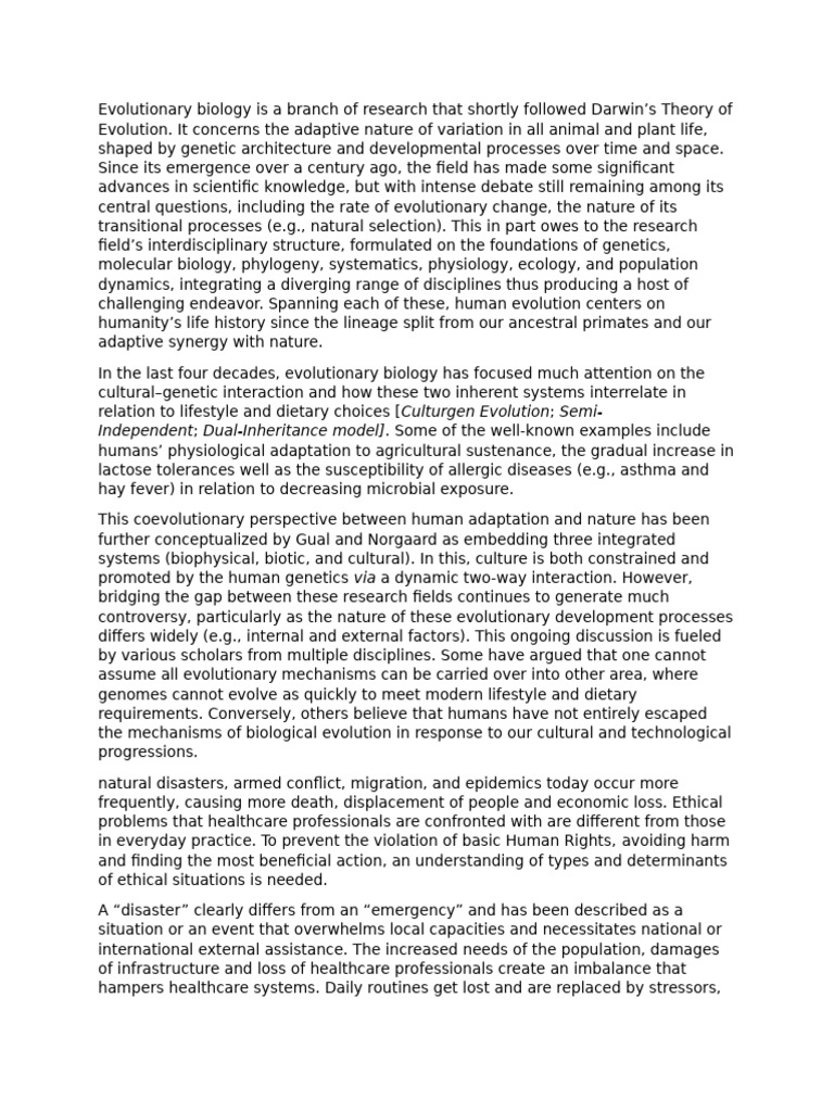 Evolutionary Biology and Human Adaptation | PDF | Evolution | Disaster ...