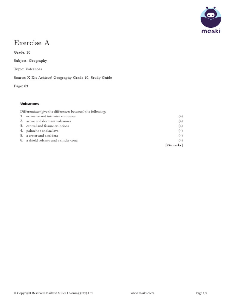 GEO G10 Volcanoes Volcanoes Exercise A P63 | PDF