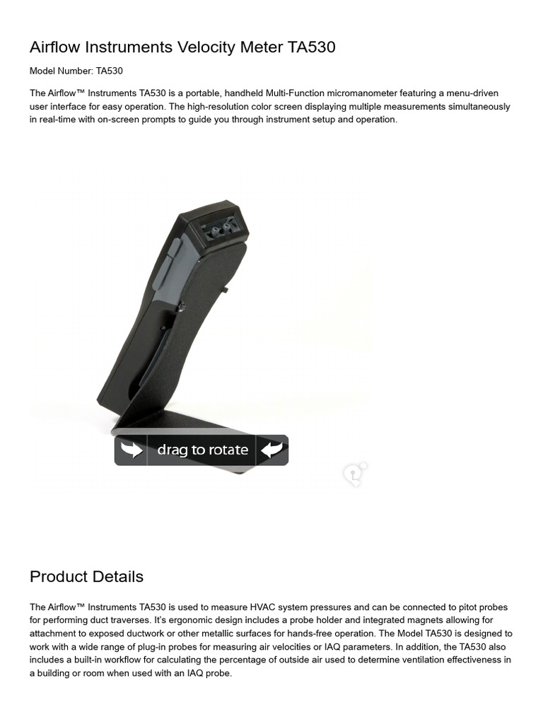 TSI - Airflow Instruments Velocity Meter TA530 | PDF | Pressure ...