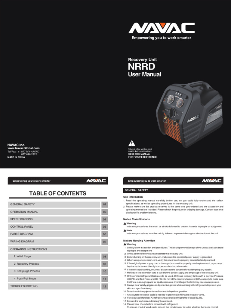 NAVAC Recovery Unit User Manual | PDF | Valve | Switch