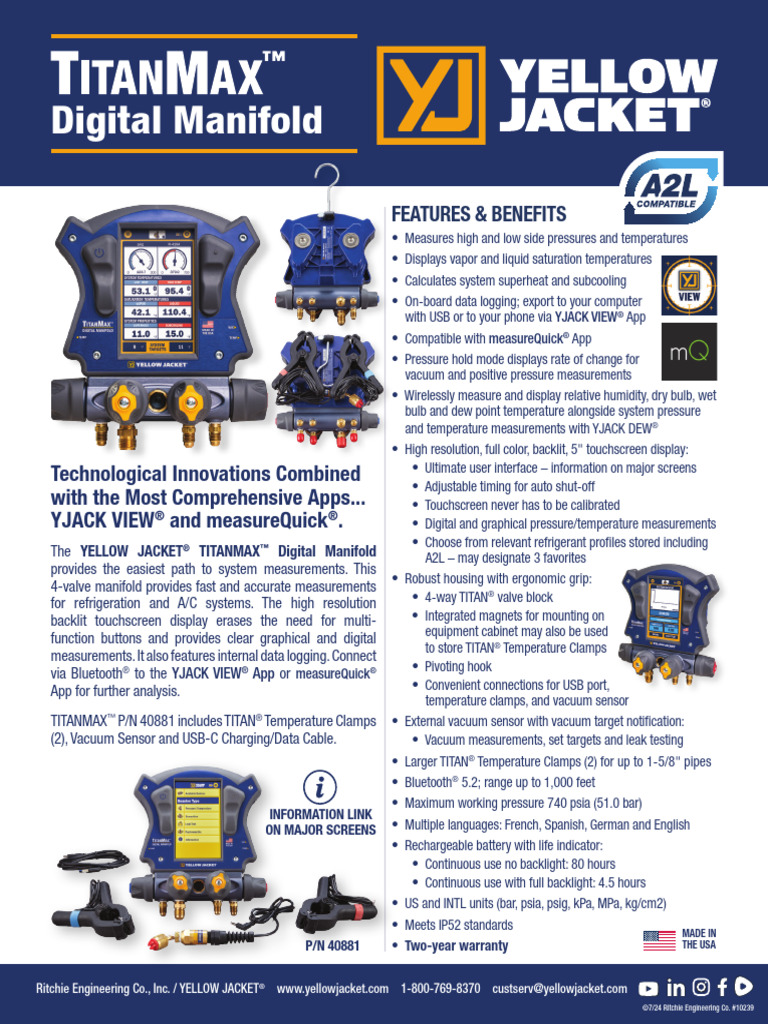 TITANMAX Digital Manifold Spec Sheet 2024 7 | PDF | Humidity | Touchscreen
