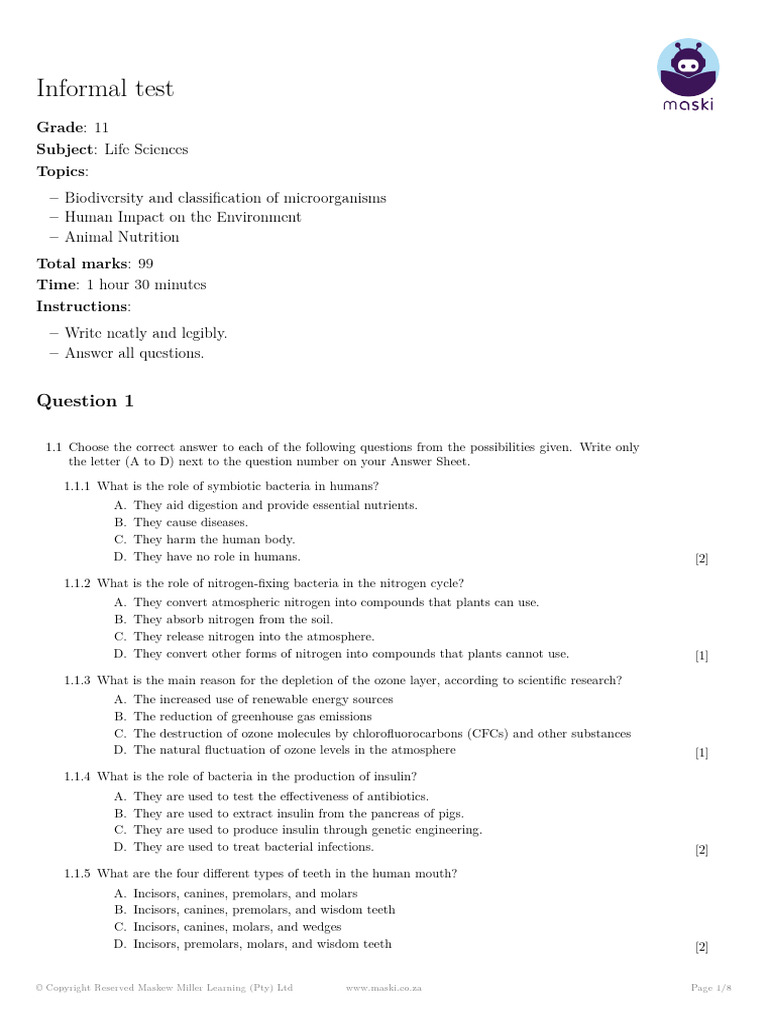 Informal Test 99 20241127103522 | PDF | Bacteria | Infection