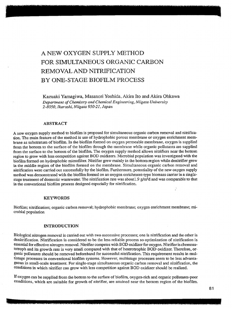 A New Oxygen Supply Method For Simulyaneous OrgabicCarbon Removal and ...