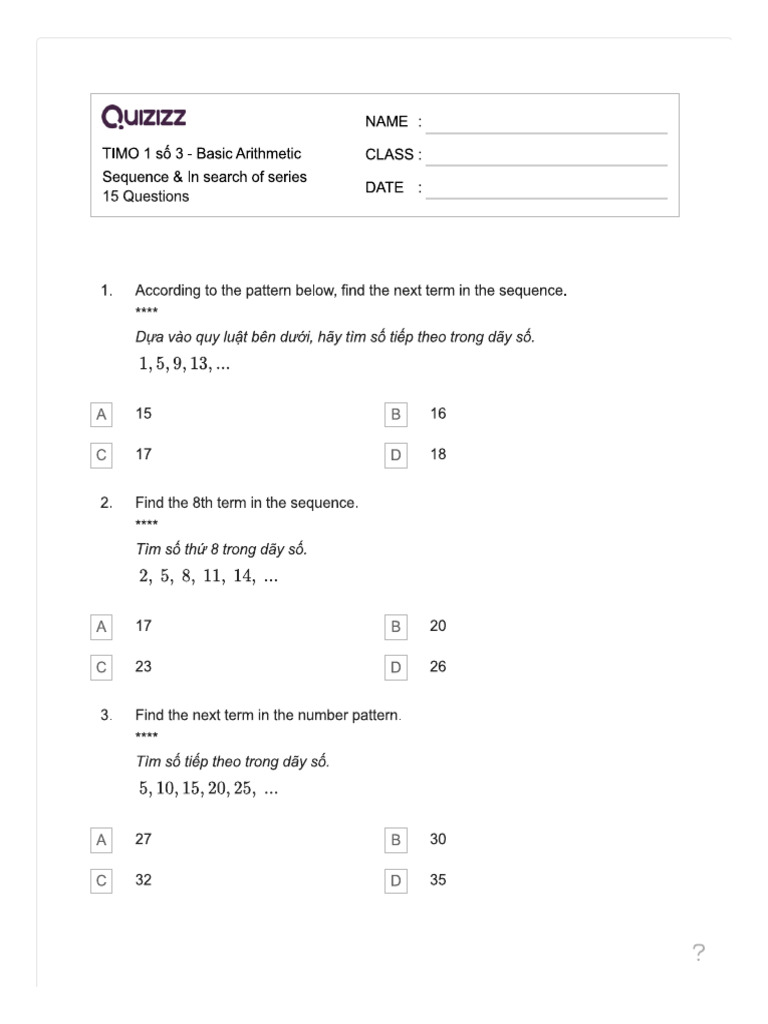 TIMO 1 số 3 - Basic Arithmetic Sequence & In search of series - ANSWER ...