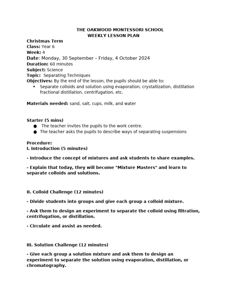 YEAR 6 Science Week 4 | PDF | Filtration | Mixture