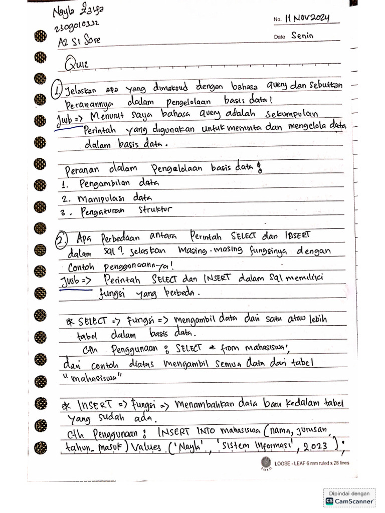 Quiz Bahasa Query Nayla Zalfa | PDF