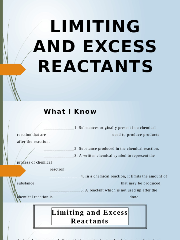 PhysicalScience11 Module6 Limiting and Excess Reactants 1 | PDF ...