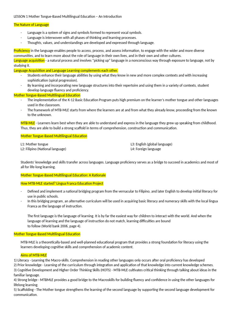 MTB-MLE Curriculum Overview | PDF | Reading Comprehension | Phonics