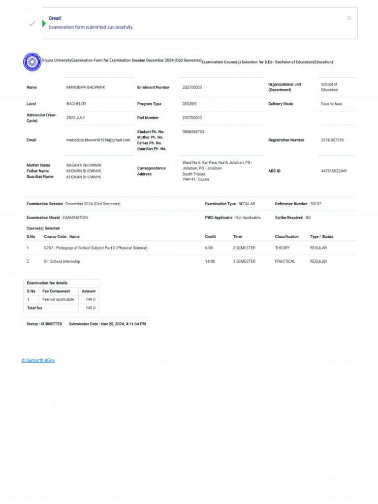 Examination Form | PDF