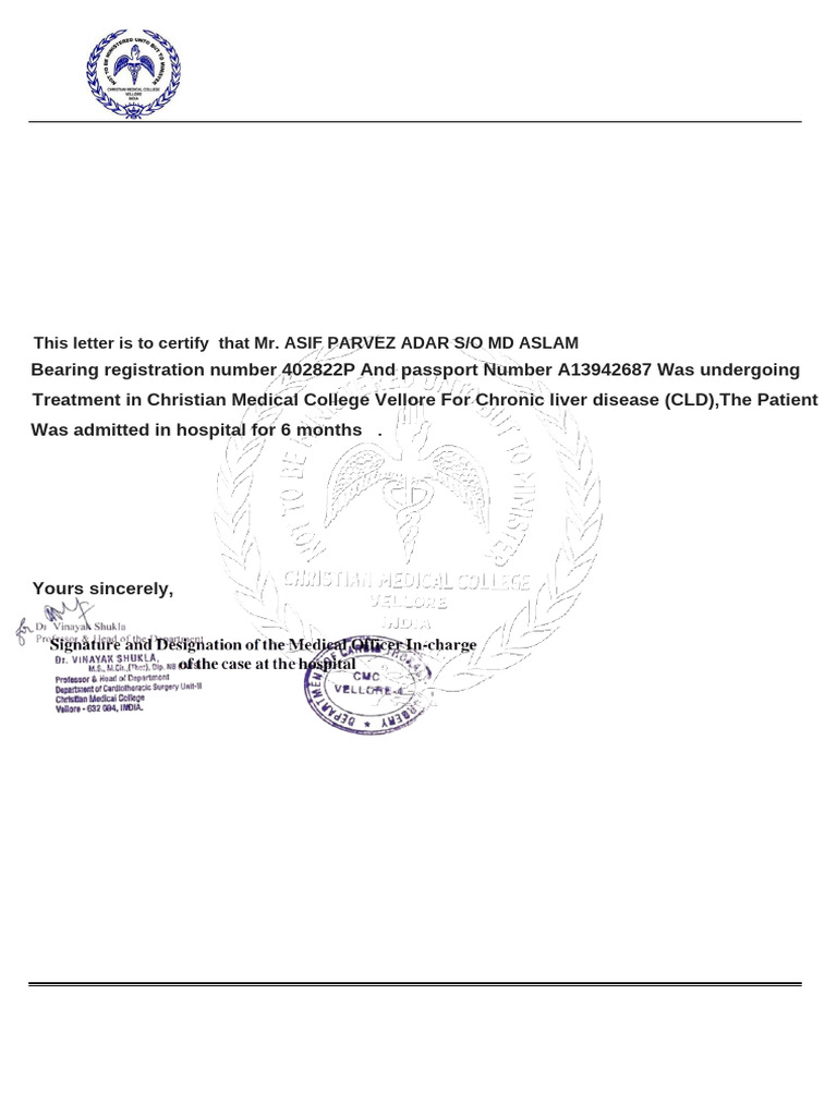Medical Certificate Asif Parvez | PDF