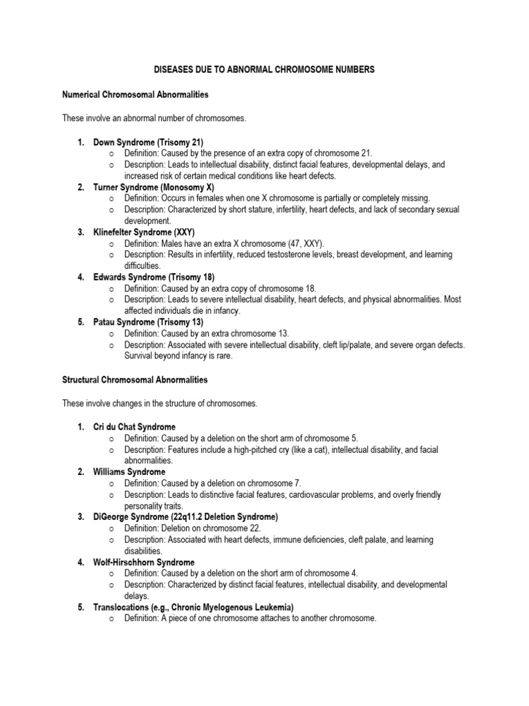 Chromosomal Abnormalities and Disorders | PDF | Diseases And Disorders ...