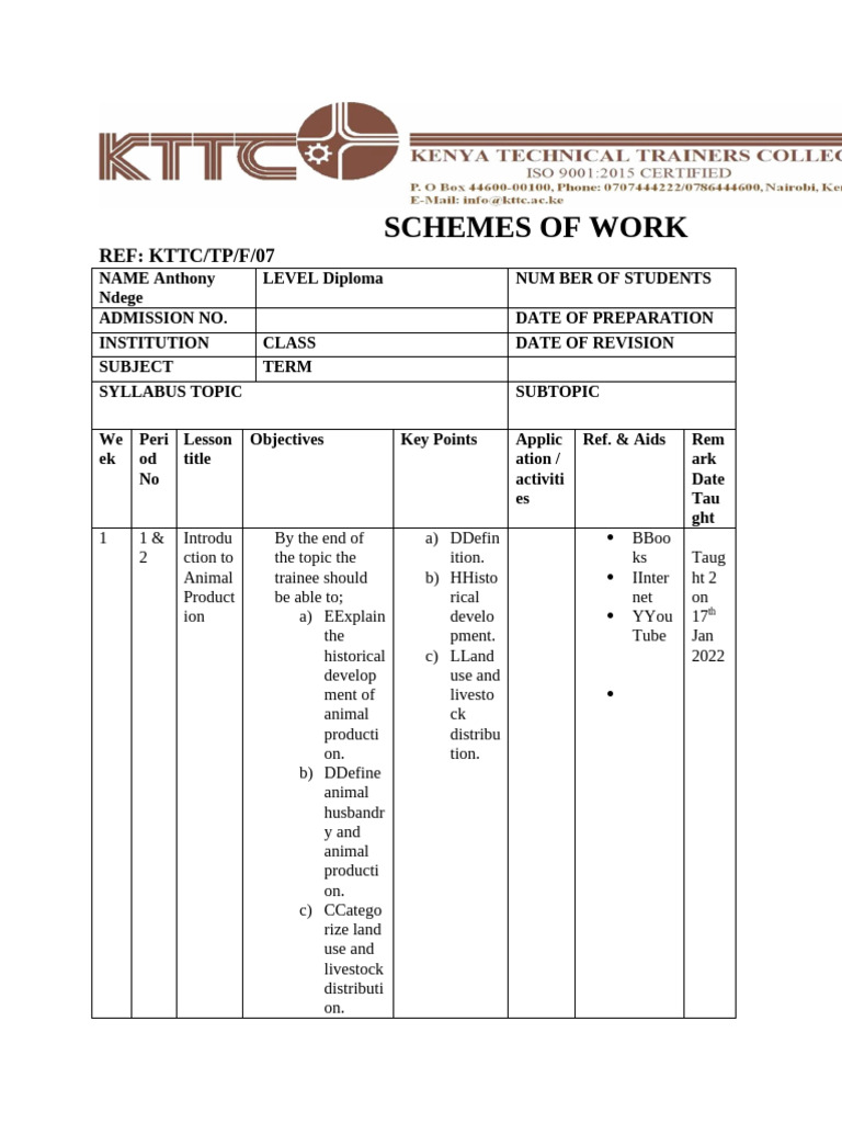 Schemes of Work | PDF
