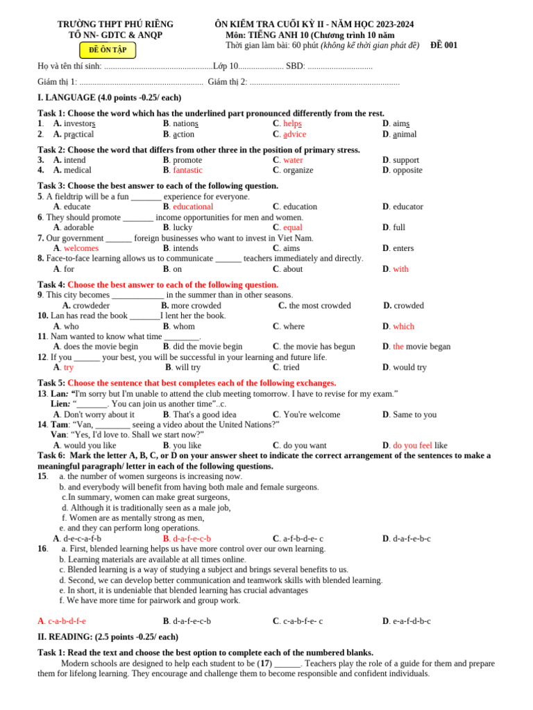ĐỀ ÔN KT-CK2- ANH 10-NH 2023-2024 | PDF | Atmosphere Of Earth | Climate Change