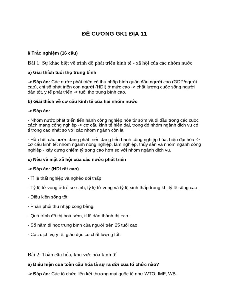 Đề Kiểm Tra Gk1 Địa 11 | PDF