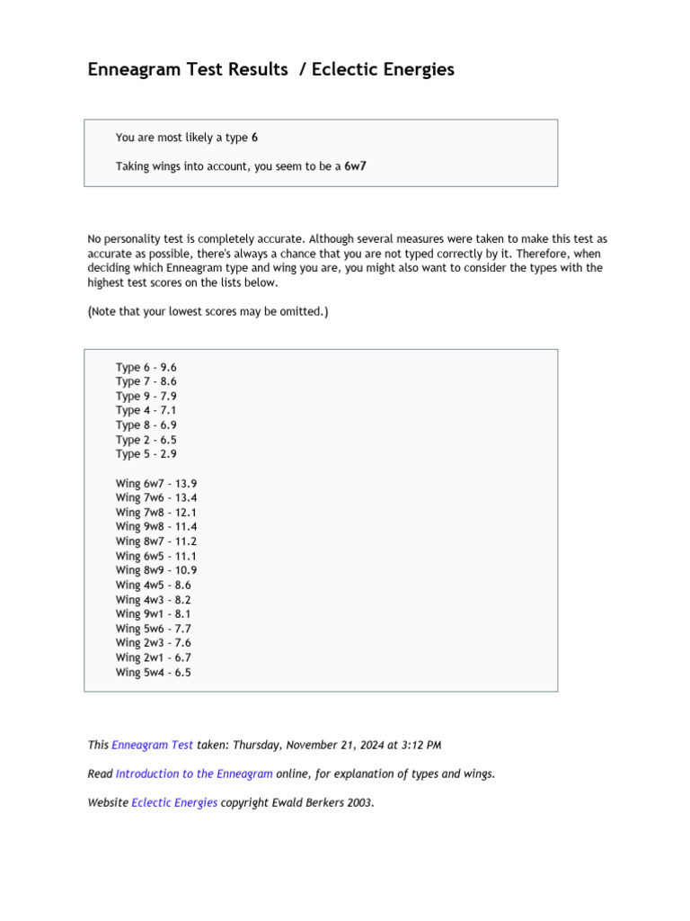 Enneagram Test | PDF