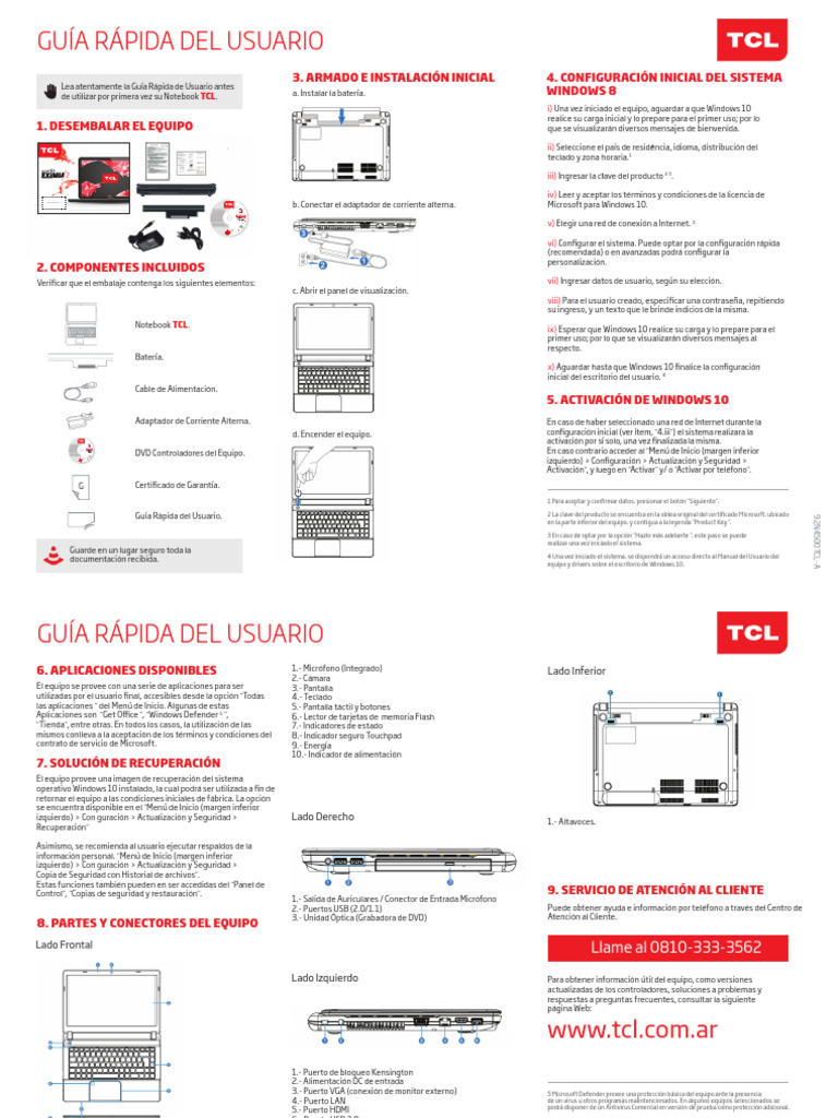 Guía Rápida para Notebook TCL | PDF | Windows 10 | Informática