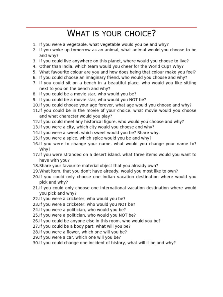 What Is Your Choice - Ice Breaker | PDF