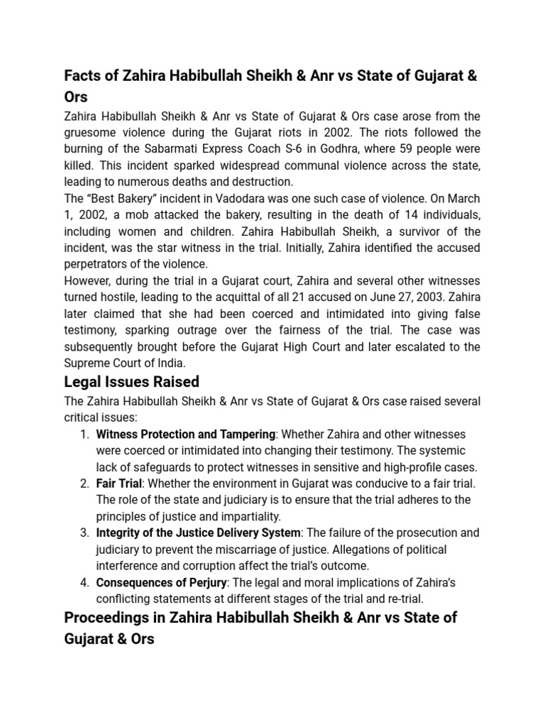 Zahira Habibullah Sheikh & Anr Vs State of Gujarat & Ors | PDF ...