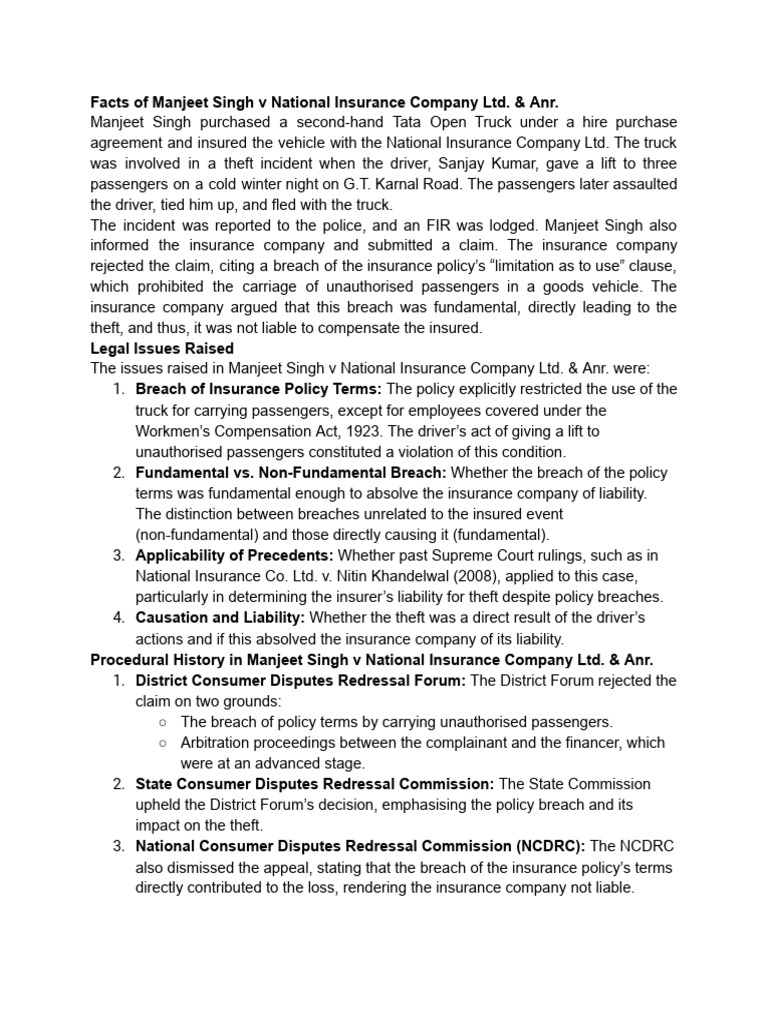 2 Manjeet Singh v National Insurance | PDF | Insurance | Legal Liability