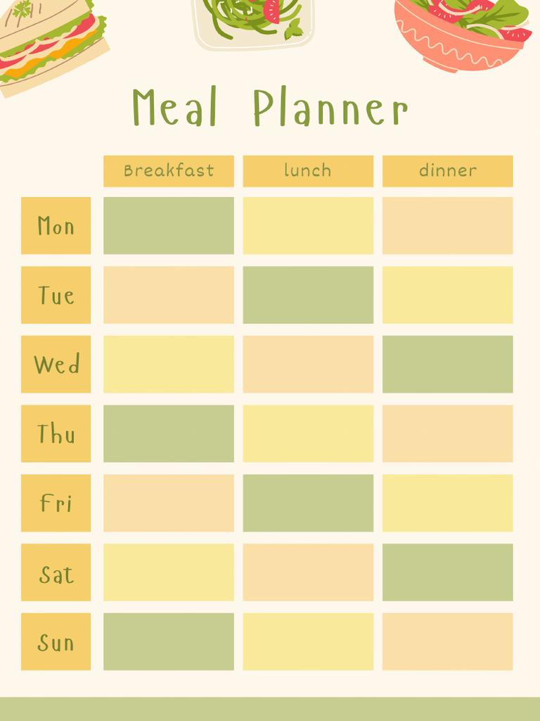 Beige Soft Pastel Illustrated Meal Planner | PDF