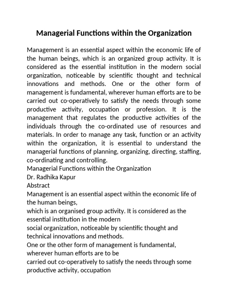 Managerial Functions Raport | PDF | Planning | Goal