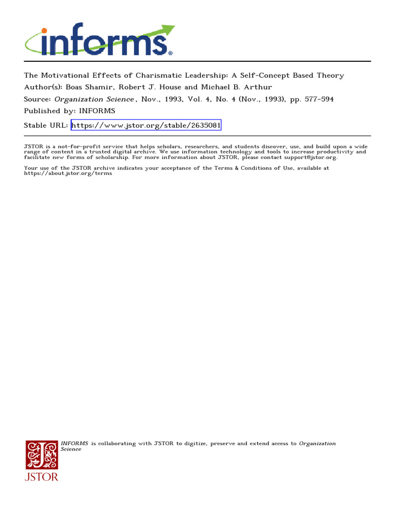 Shamir MotivationalEffectsCharismatic 1993 | PDF | Leadership | Self Esteem