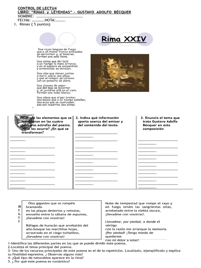 Examen Rimas Leyendas Becquer Final 1 PDF | PDF