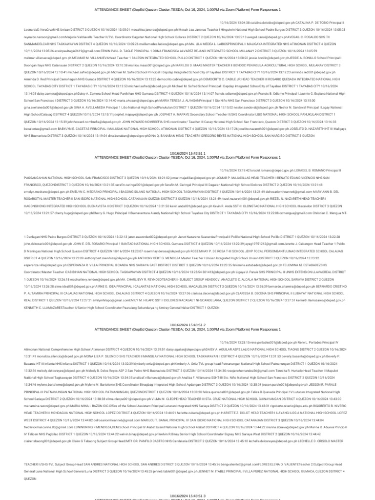 ATTENDANCE SHEET (DepEd Quezon Cluster-TESDA - Oct 16, 2024, 1 - 00PM ...