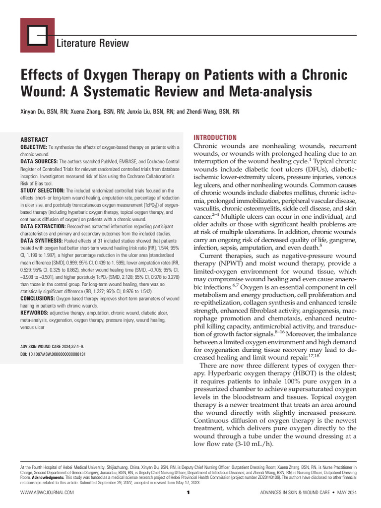 Effects of Oxygen Therapy On Patients With A.16 | PDF | Wound ...