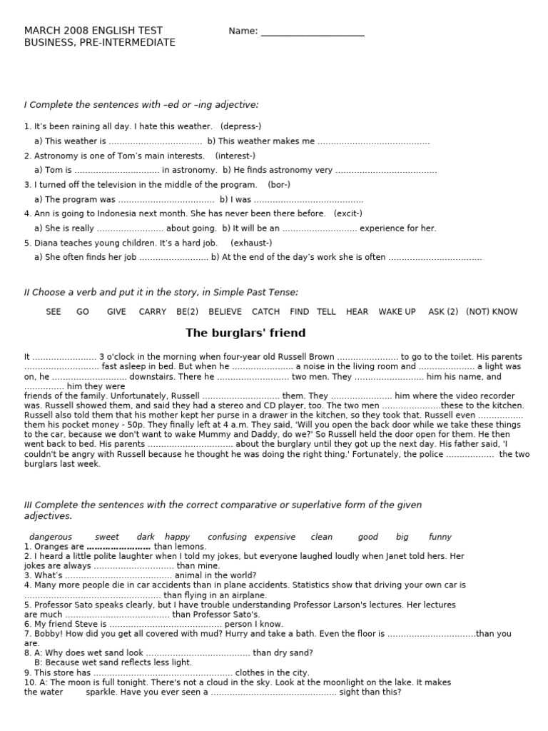 ENGLISH TEST, PowerBase Pre-Intermediate | PDF