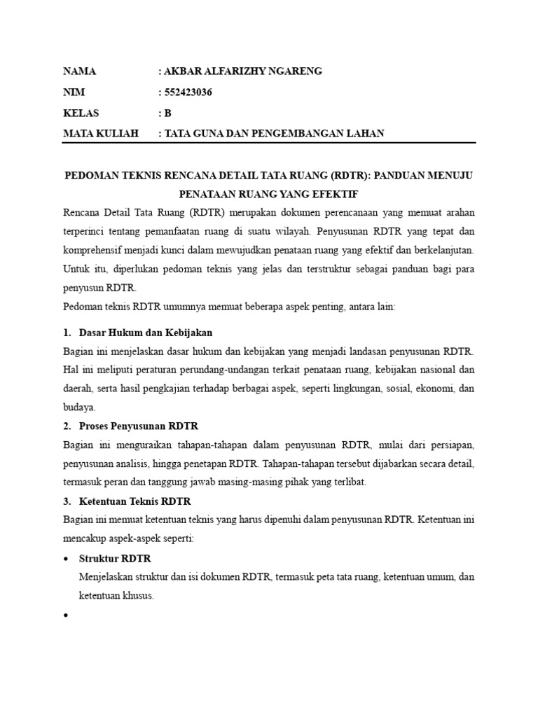 Pedoman Teknis RDTR Akbar Alfarizhy Ngareng | PDF