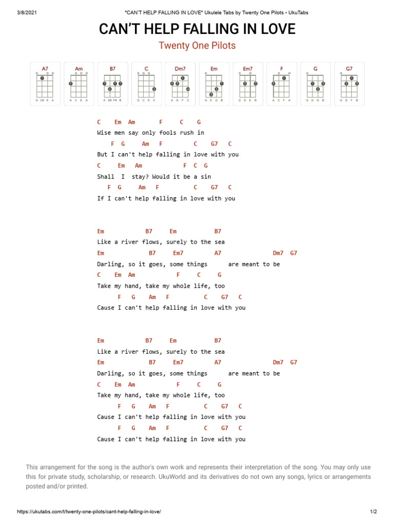 (chỉ in trang đầu) CAN'T HELP FALLING IN LOVE - Ukulele Tabs by Twenty ...