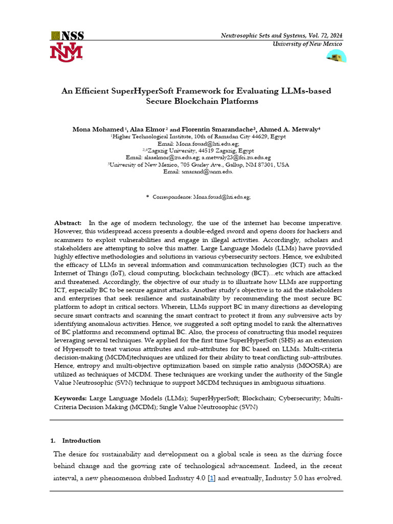An Efficient SuperHyperSoft Framework For Evaluating LLMs-based Secure ... An Efficient SuperHyperSoft Framework For Evaluating LLMs-based Secure ...