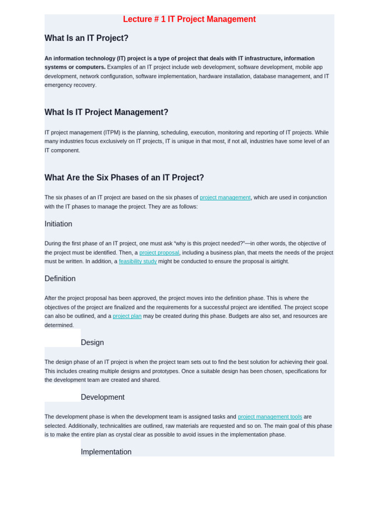 Lecture#1-2 IT Project Management | PDF | Project Management | Computing