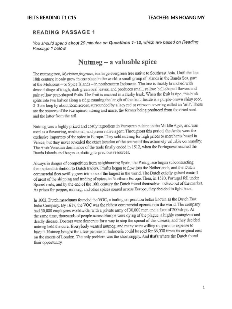 Ielts Reading Test 1 Cam 15 | PDF