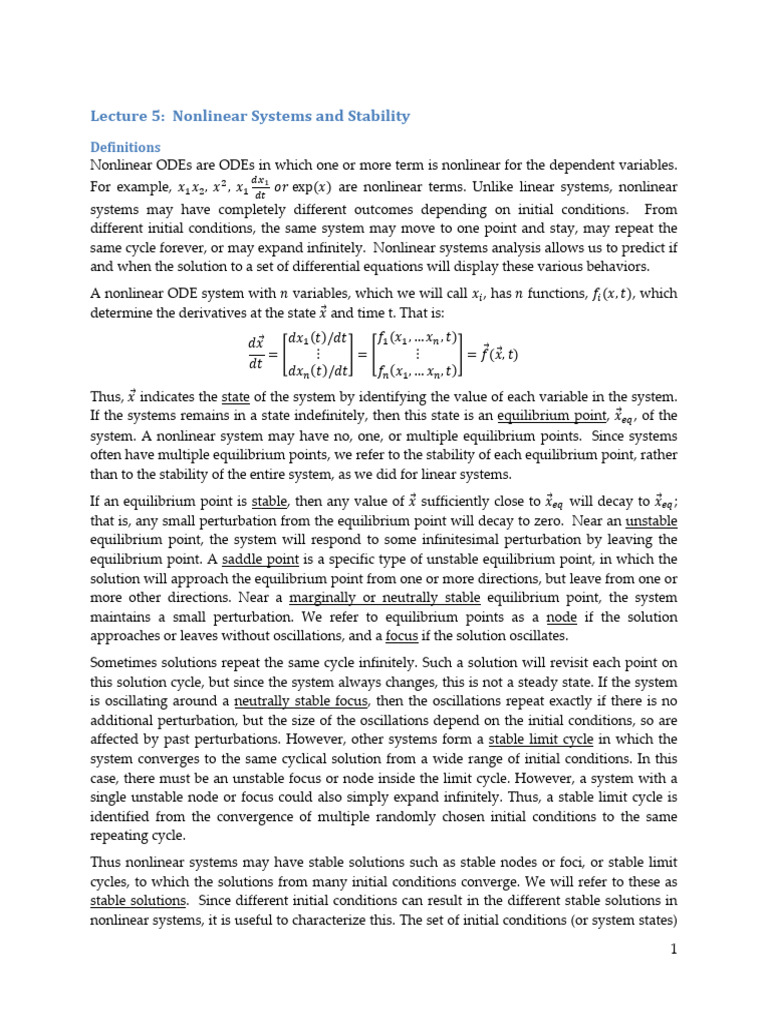Lecture 05 Nonlinear System Stability | PDF | Stability Theory | Nonlinear System