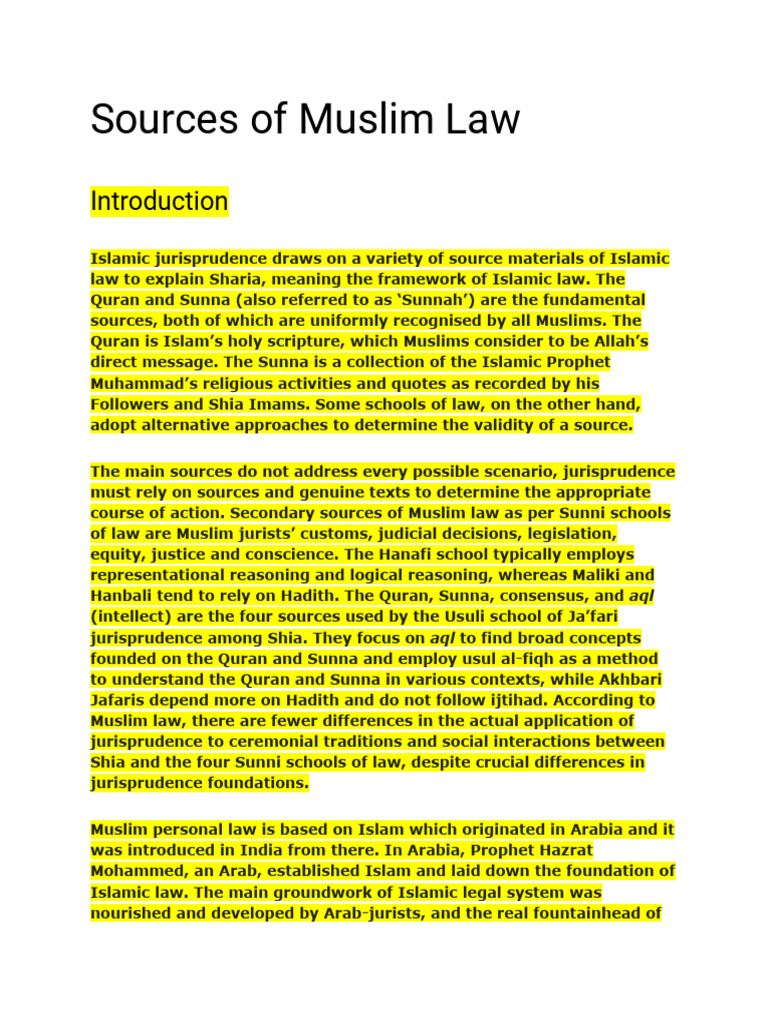 002 Sources of Muslim Law | PDF | Hadith | Sharia