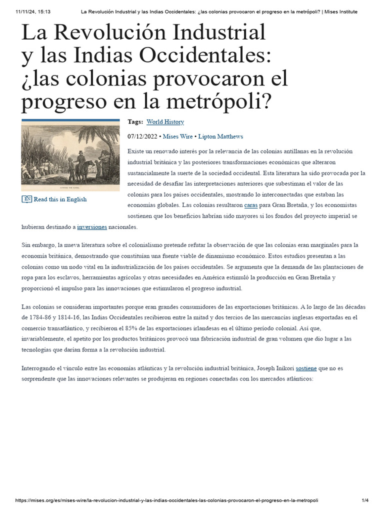 La Revolución Industrial y Las Indias Occidentales - ¿Las Colonias Provocaron El Progreso en La ...