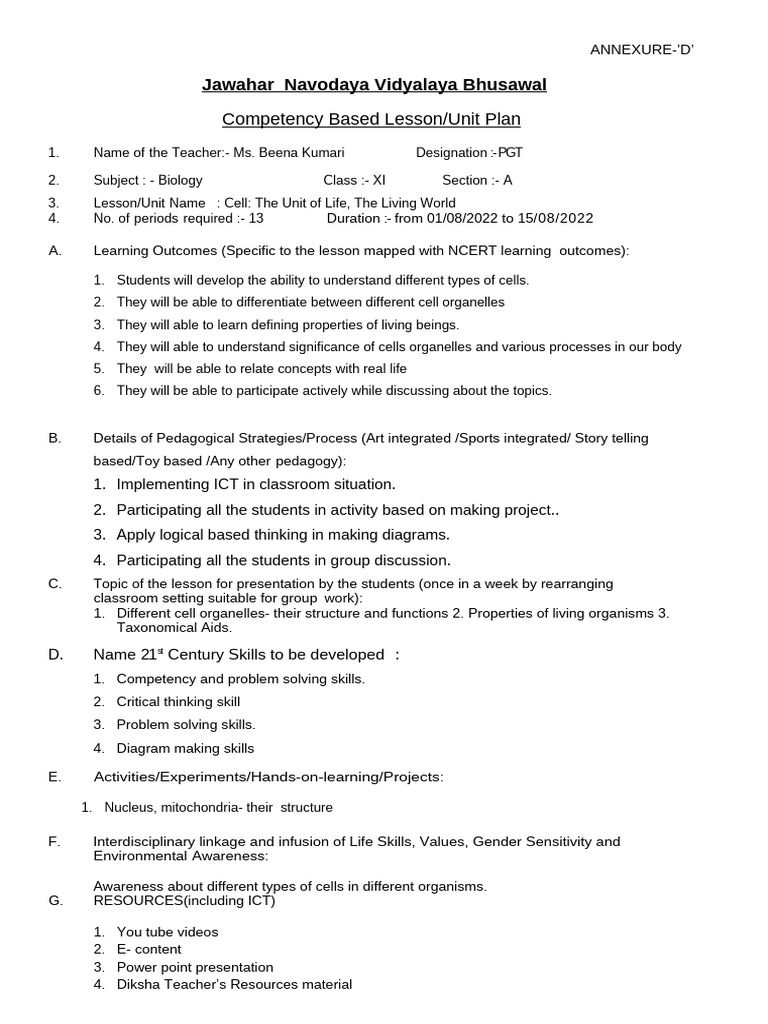Competency Based Lesson Plan Xi Pdf Educational Technology Pedagogy