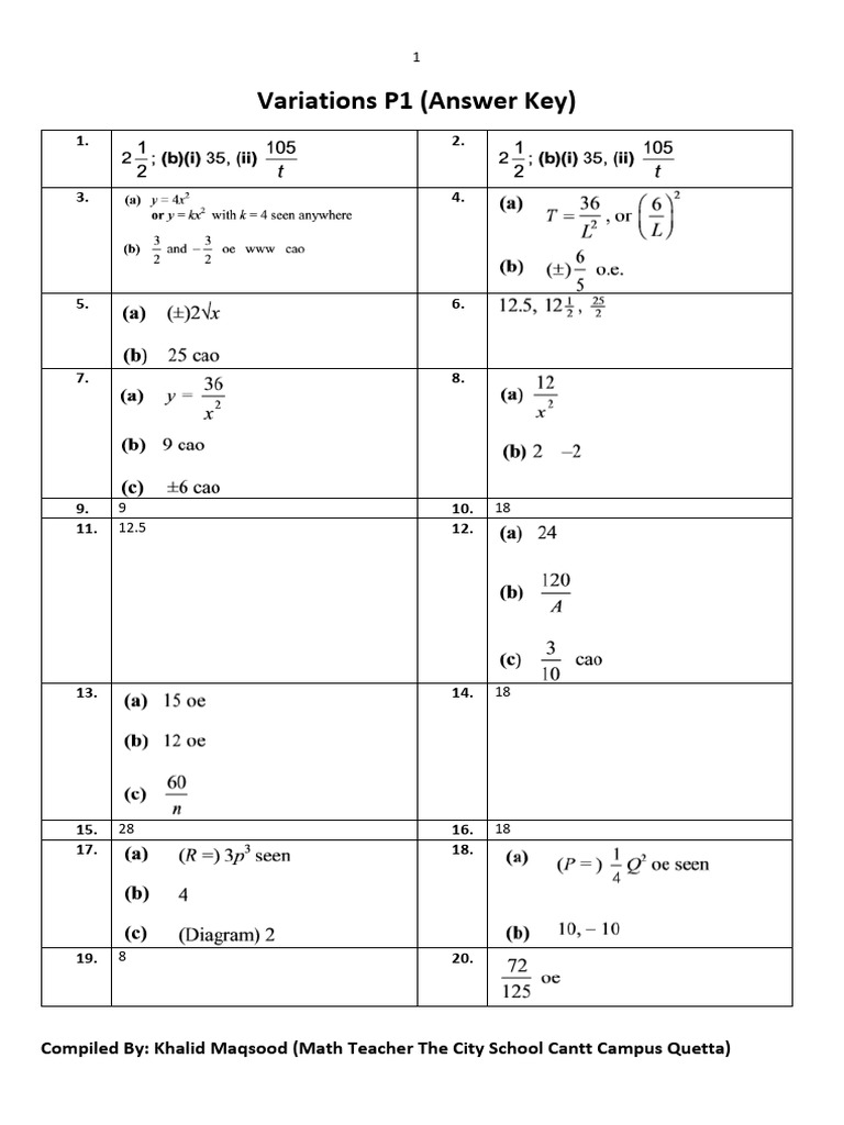 Variations Answer Key | PDF