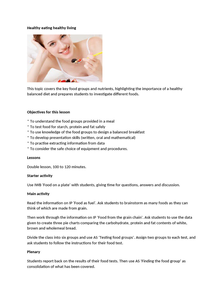Healthy Eating and Food Testing Lesson | PDF | Foods | Flour