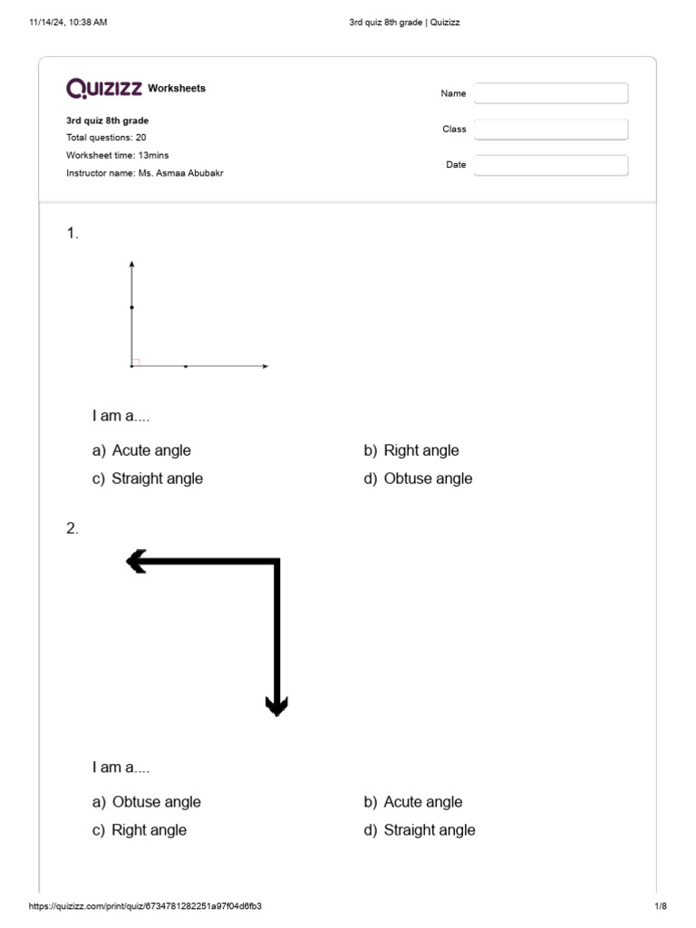 3rd Quiz 8th Grade Quizizz Pdf Angle Rotation 9165