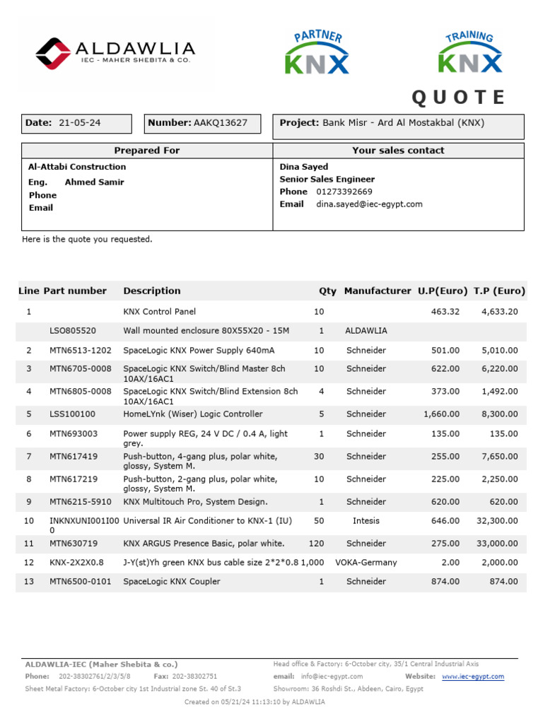 Bank Misr - Ard Al Mostakbal (KNX) - AAKQ13627 - Al-Attabi Construction | PDF | Manufactured Goods