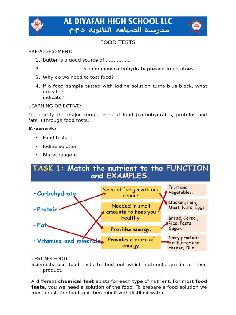 Notes 3 - FOOD TESTS | PDF