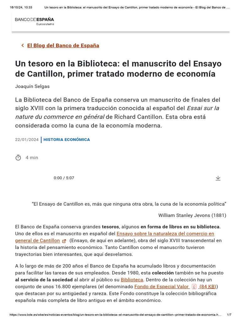 Un Tesoro en La Biblioteca: El Manuscrito Del Ensayo de Cantillon ... Un Tesoro en La Biblioteca: El Manuscrito Del Ensayo de Cantillon ...